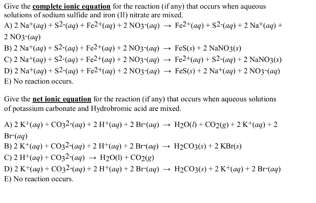 Solved + Give the complete ionic equation for the reaction | Chegg.com