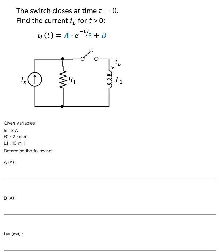 [solved] The Switch Closes At Time T 0 Find The Cu