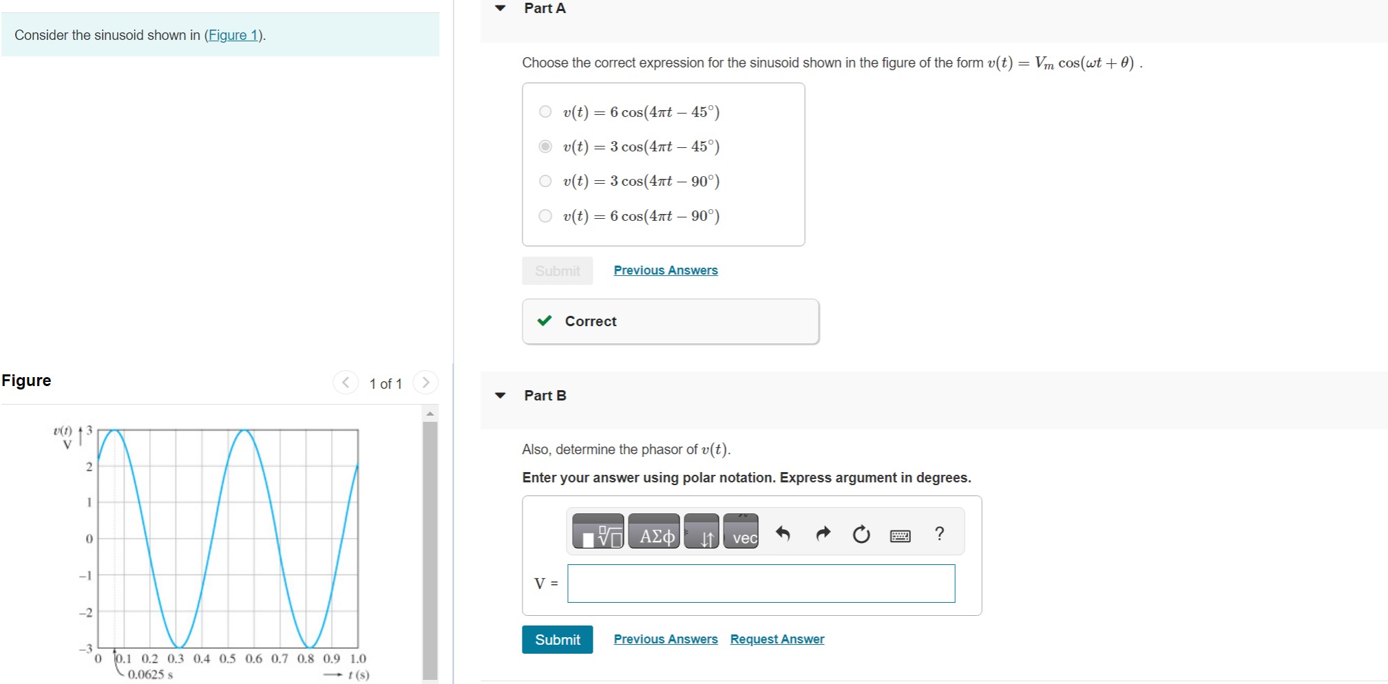 Solved Consider the sinusoid shown in (Figure 1). Choose the | Chegg.com