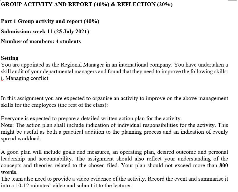 Solved GROUP ACTIVITY AND REPORT (40%) & REFLECTION (20%) | Chegg.com