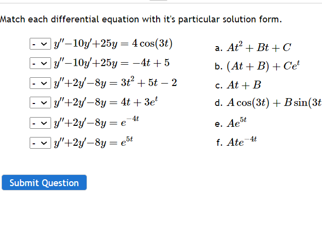 Solved Match each differential equation with it's particular | Chegg.com