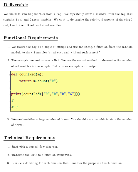 Solved Deliverable We simulate seleting marbles from a bag. | Chegg.com