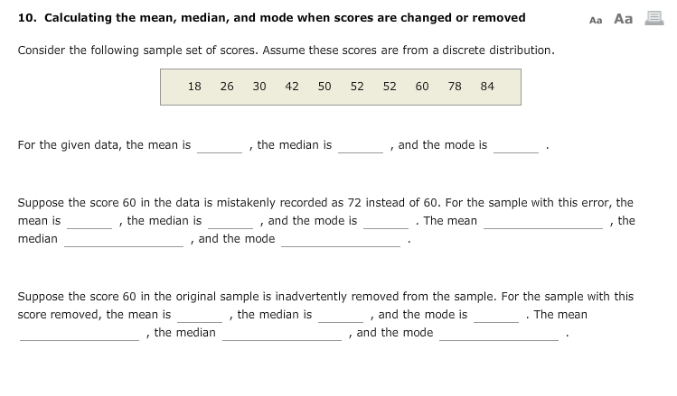 Solved 10. Calculating the mean, median, and mode when | Chegg.com