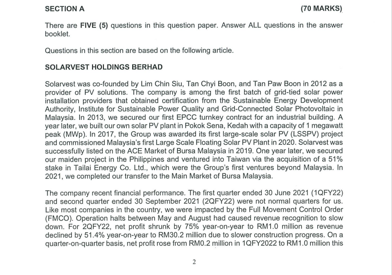 Solved SECTION A (70 MARKS) There are FIVE (5) questions in | Chegg.com