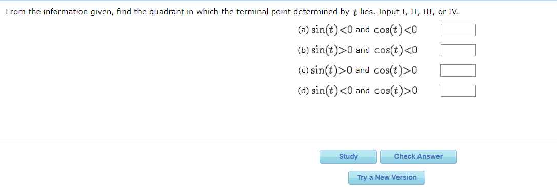 Solved From the information given, find the quadrant in | Chegg.com