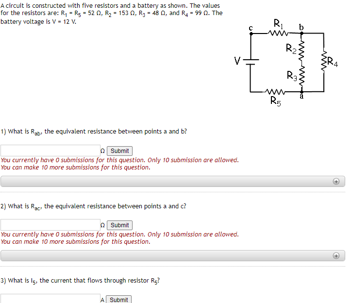 Solved A circuit is constructed with five resistors and a | Chegg.com