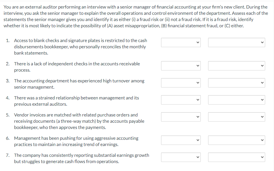 You are an external auditor performing an interview | Chegg.com