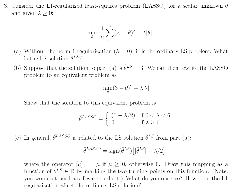 3. Consider the Ll-regularized least-squares problem | Chegg.com