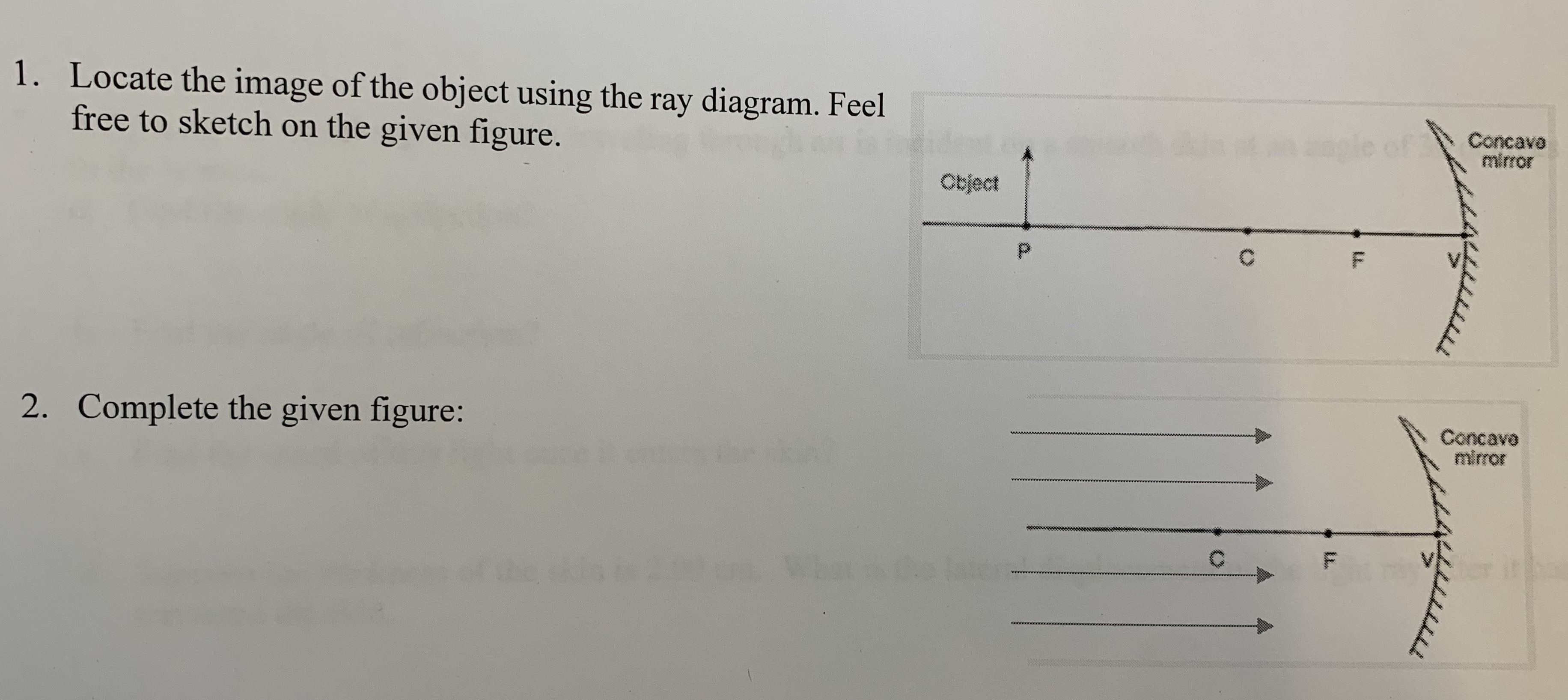 Solved 1. Locate the image of the object using the ray | Chegg.com