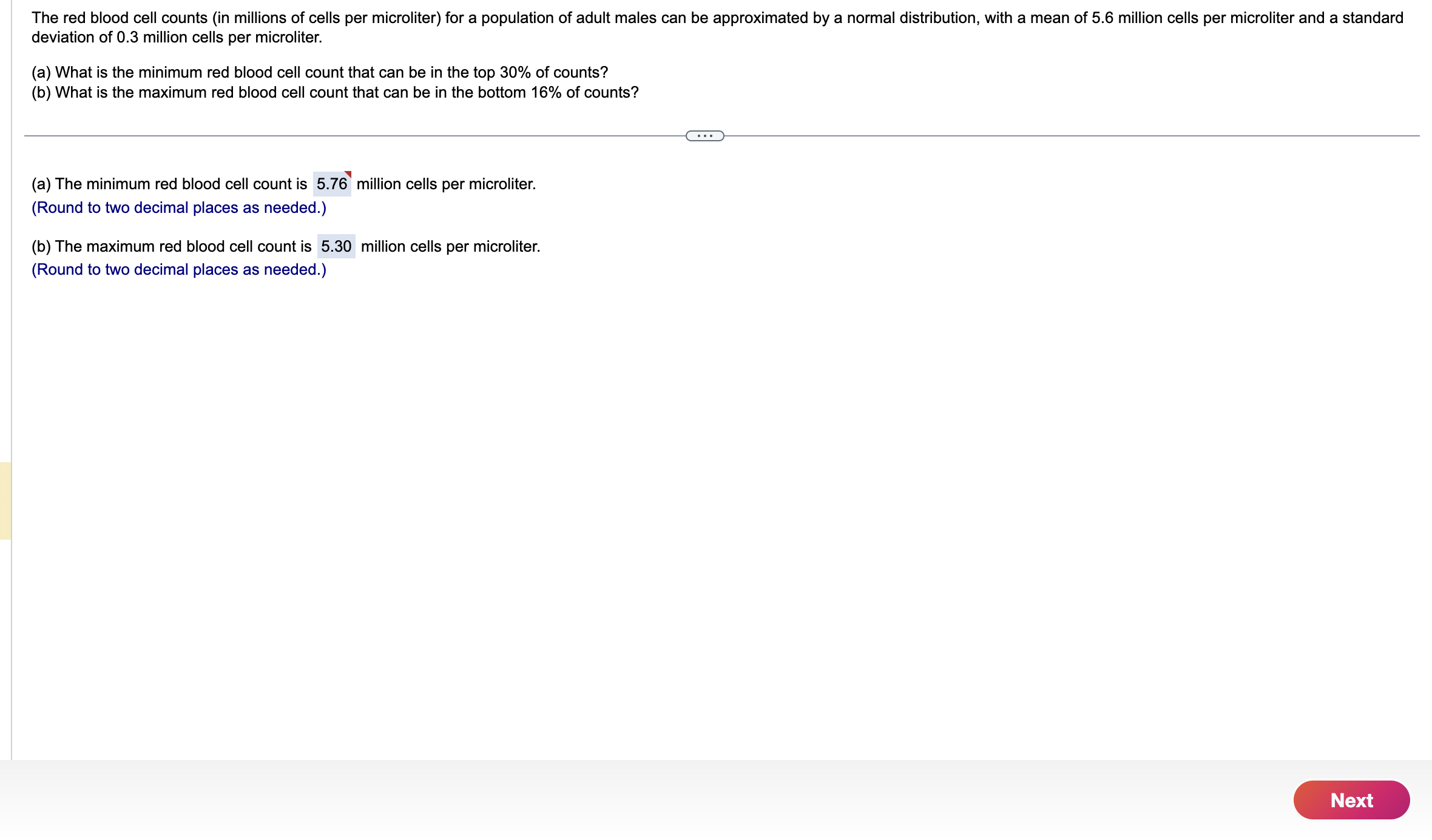 Solved deviation of 0.3 million cells per microliter. (a) | Chegg.com