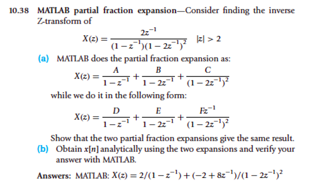 Solved 10.38 MATLAB partial fraction expansion-Consider | Chegg.com