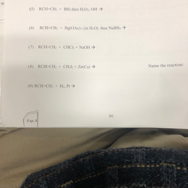 Solved (5) RCH-CH2 + BH; then H2O2, OH → (6) RCH=CH2 + | Chegg.com