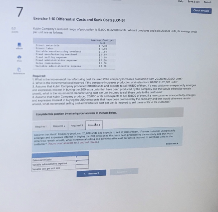 Solved Help Save&Exit Submit 7 Check my work Exercise 1-10 | Chegg.com