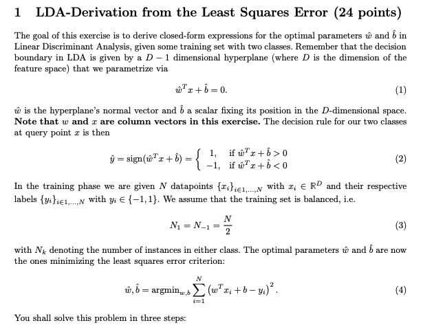 1 LDA-Derivation from the Least Squares Error (24 | Chegg.com