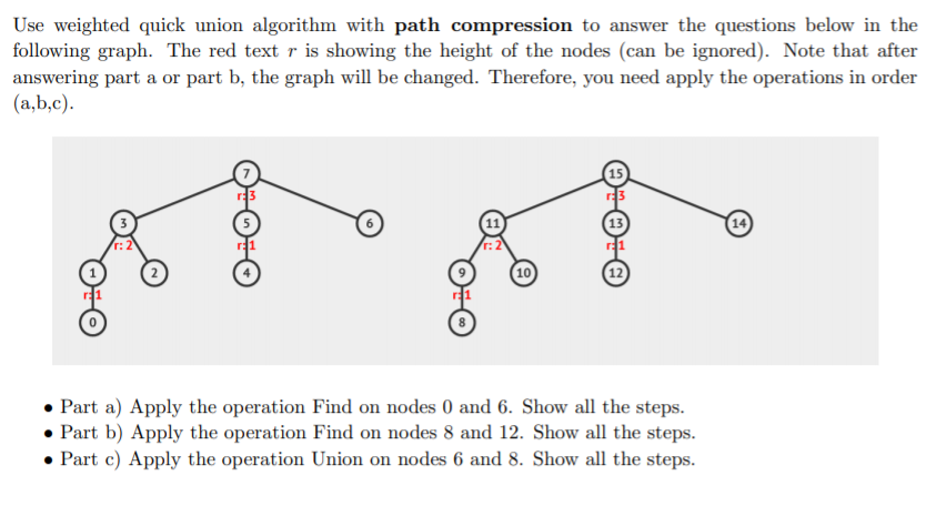 Use weighted quick union algorithm with path | Chegg.com