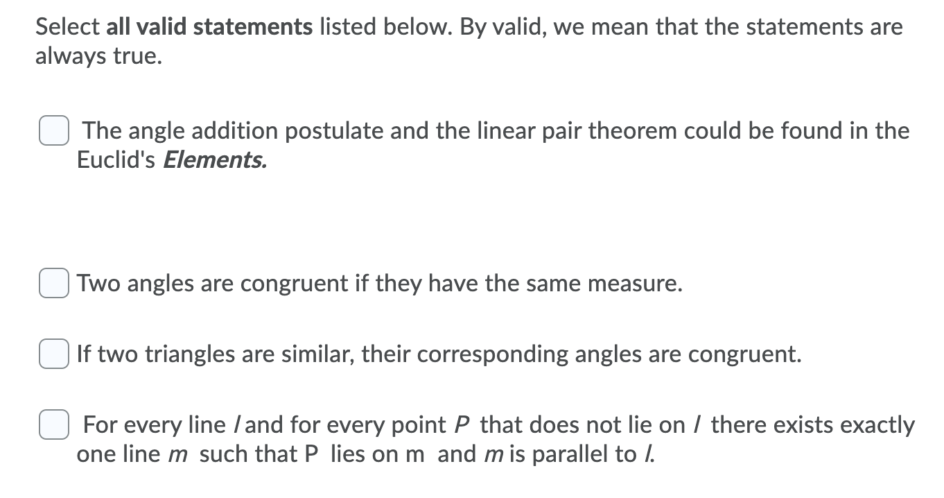 Solved Select all valid statements listed below. By valid, | Chegg.com
