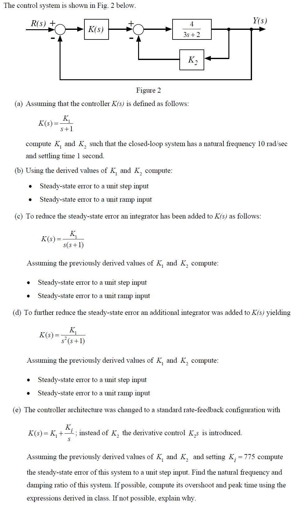 Solved The control system is shown in Fig. 2 below. rigure ∠ | Chegg.com