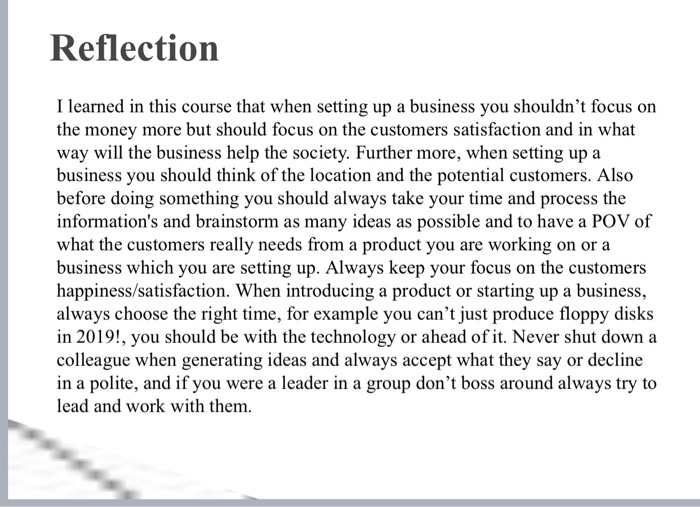 Solved Reflection I learned in this course that when setting | Chegg.com