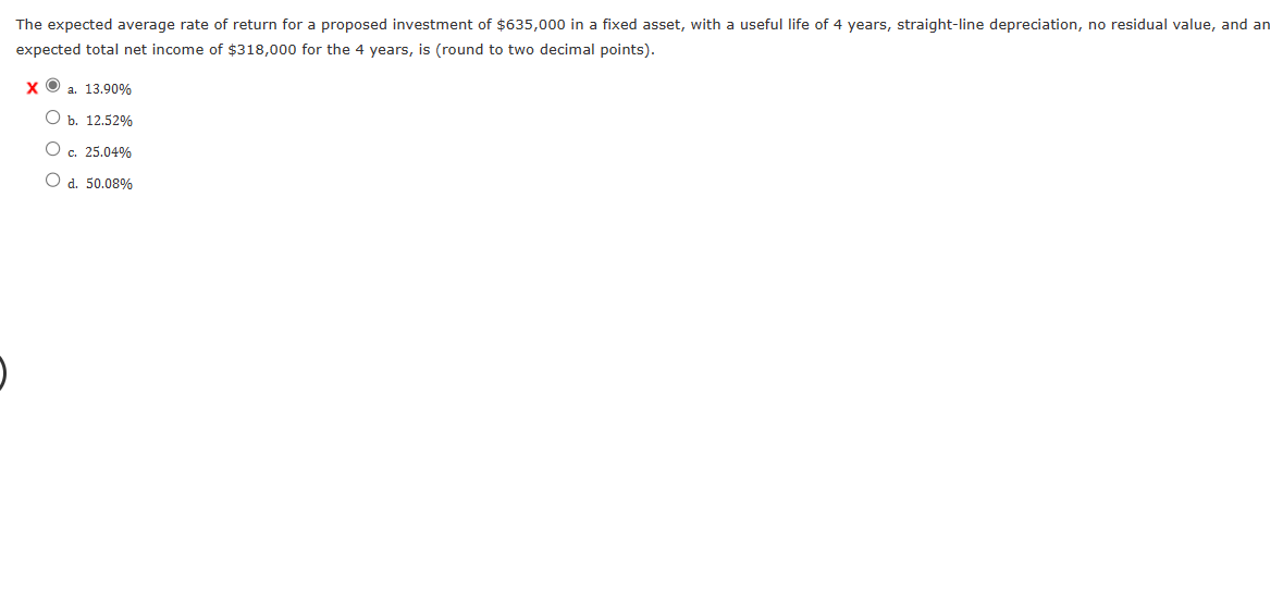 Solved The expected average rate of return for a proposed | Chegg.com