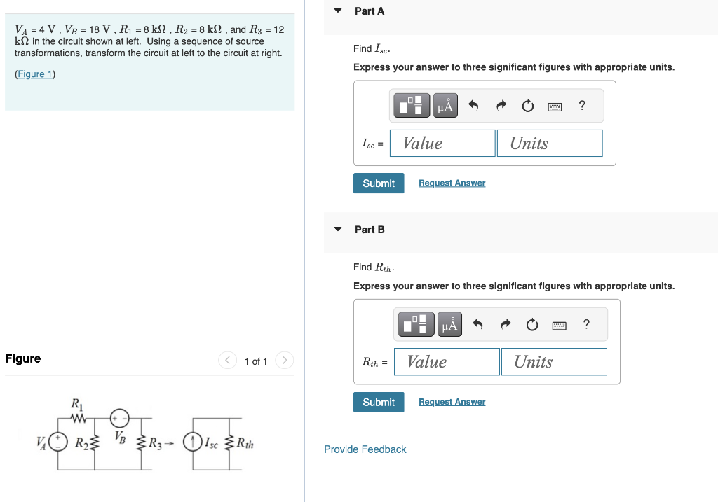 Solved VA=4 V,VB=18 V,R1=8kΩ,R2=8kΩ, and R3=12 kΩ in the | Chegg.com