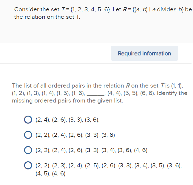 Solved Consider the set T [1, 2, 3, 4, 5, 6). Let R-(a, b) l | Chegg.com