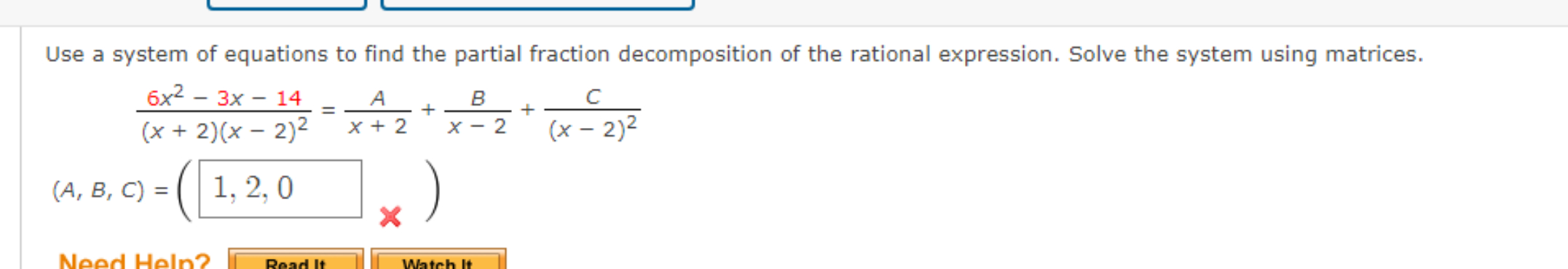 Solved Use a system of equations to find the partial | Chegg.com