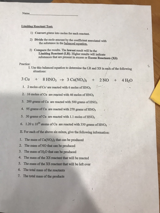 Solved Name Convert grams into moles for each reactant. 1) | Chegg.com