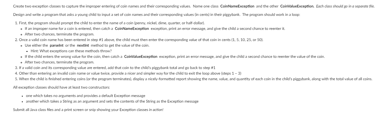 Solved Create two exception classes to capture the improper | Chegg.com