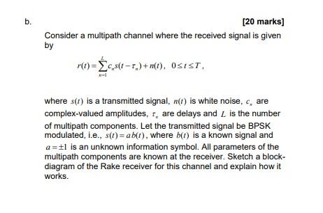 b. [20 marks] Consider a multipath channel where the | Chegg.com