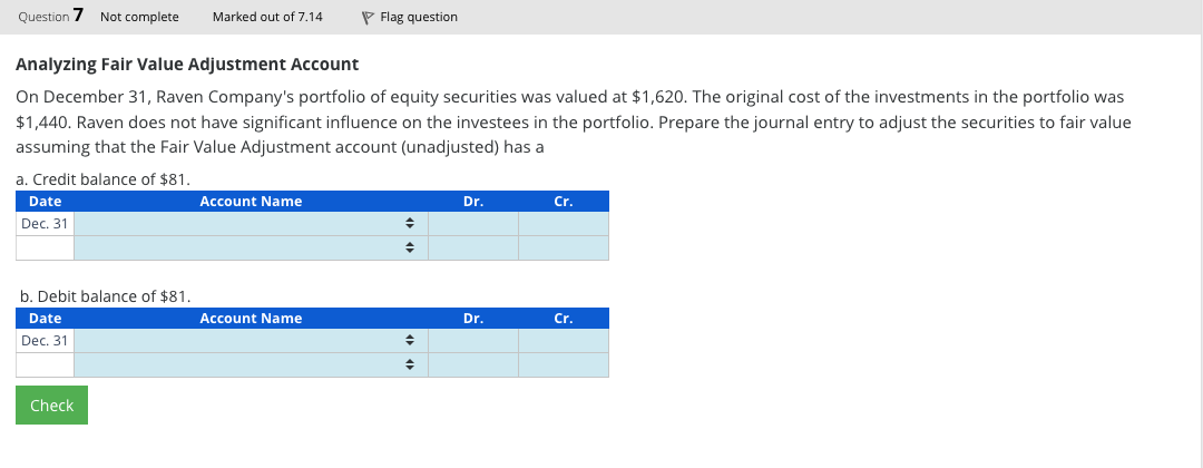 Solved Analyzing Fair Value Adjustment Account On December | Chegg.com