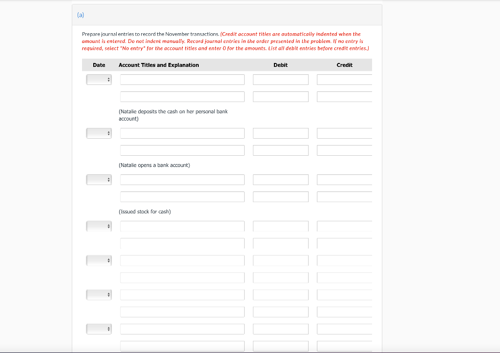 Solved Prepare journal entries to record the November | Chegg.com