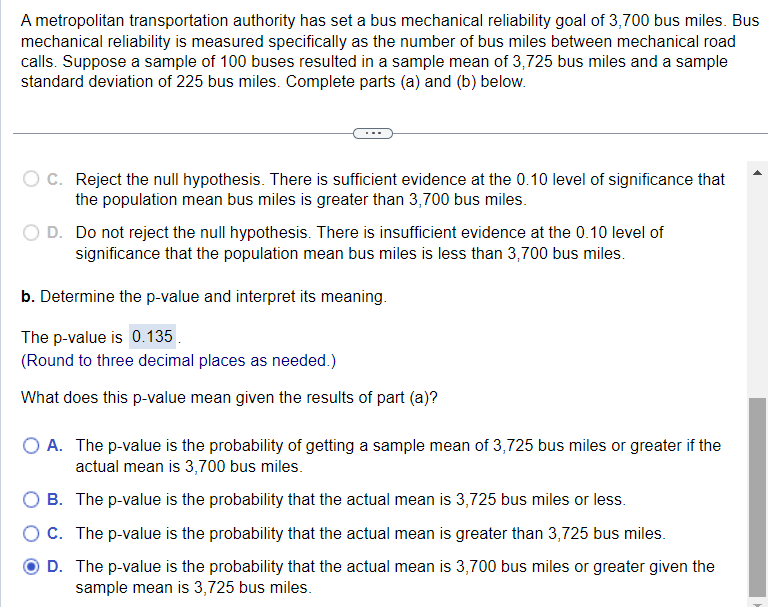 Solved A metropolitan transportation authority has set a bus | Chegg.com