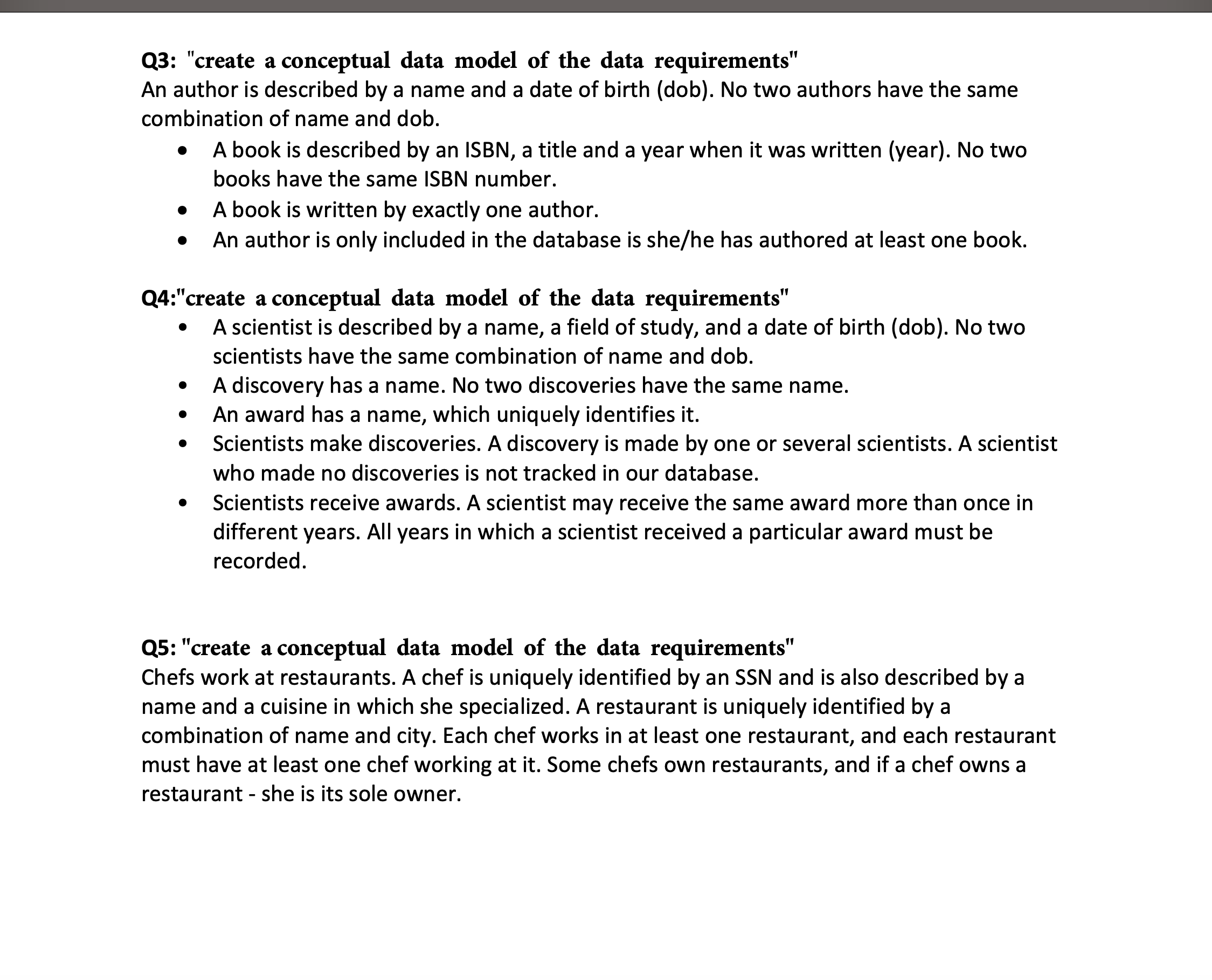 Solved Q3: "create a conceptual data model of the data | Chegg.com
