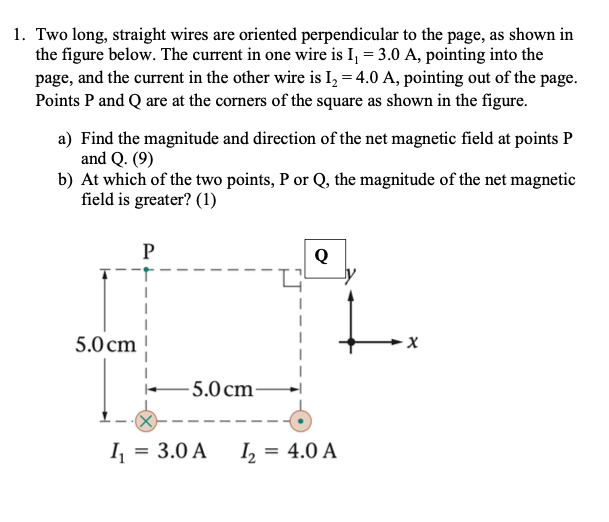 Solved Two long, straight wires are oriented perpendicular | Chegg.com