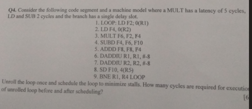 Solved Q4. Consider the following code segment and a machine | Chegg.com