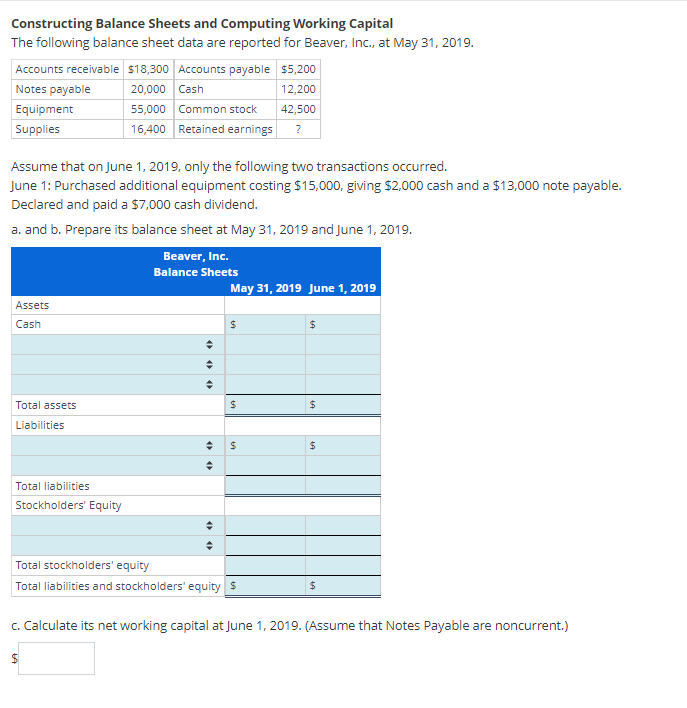 Solved Constructing Balance Sheets and Computing Working | Chegg.com