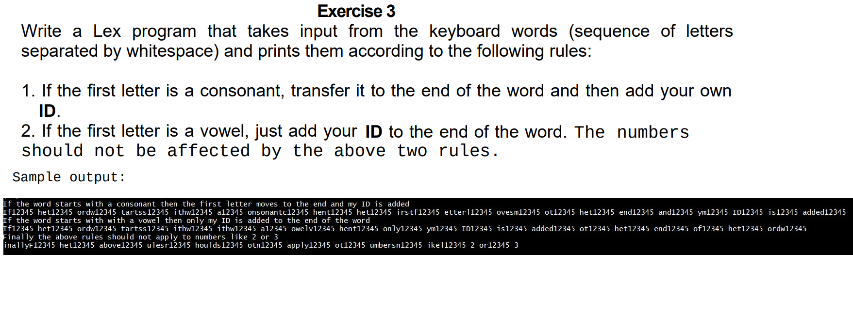 Solved Exercise 3 Write a Lex program that takes input from | Chegg.com