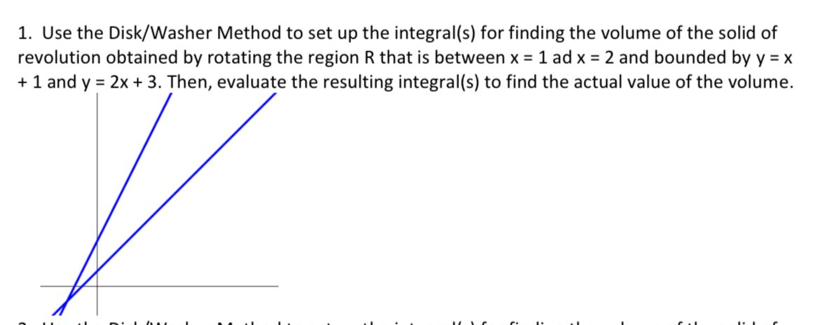 Solved 1. Use the Disk/Washer Method to set up the | Chegg.com