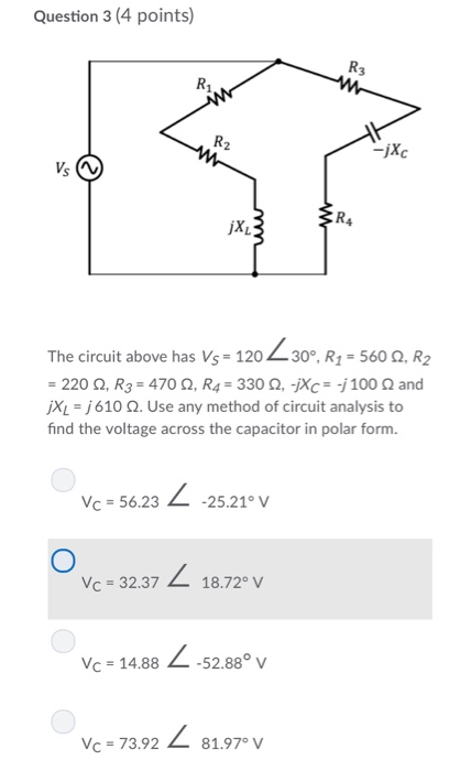 Solved Question 3 (4 points) R3 R1 R2 R4 The circuit above | Chegg.com