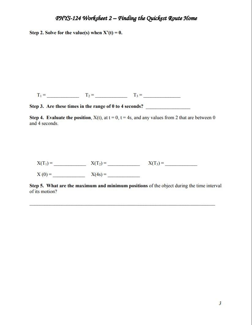 PHFYS-124 Worksheet 2 - Finding the Quickest Route | Chegg.com