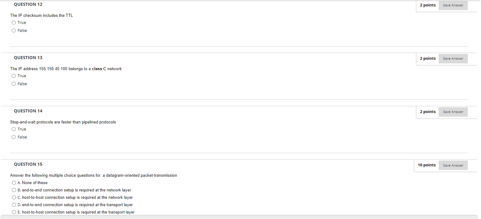 Solved QUESTION 12 The IP checksum includes the TTL True | Chegg.com