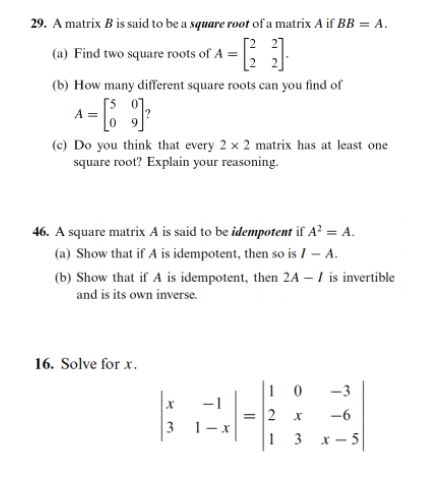 Solved 29. A matrix B is said to be a square root of a | Chegg.com