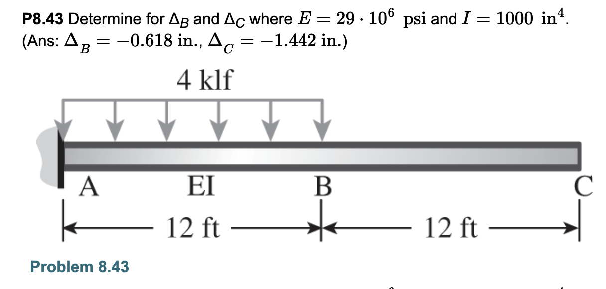 Solved P8.43 Determine for ΔB and ΔC where E=29⋅106psi and | Chegg.com