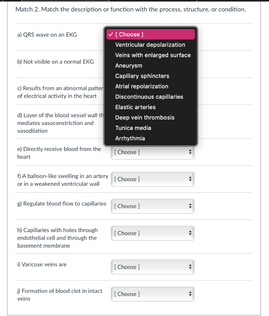 Solved Match 2. Match the description or function with the | Chegg.com