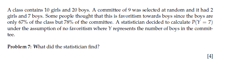 Solved A class contains 10 girls and 20 boys. A committee of | Chegg.com