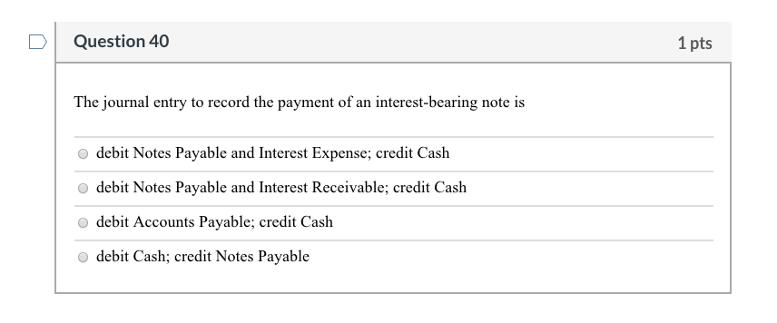 Solved Question 40 1 pts The journal entry to record the | Chegg.com