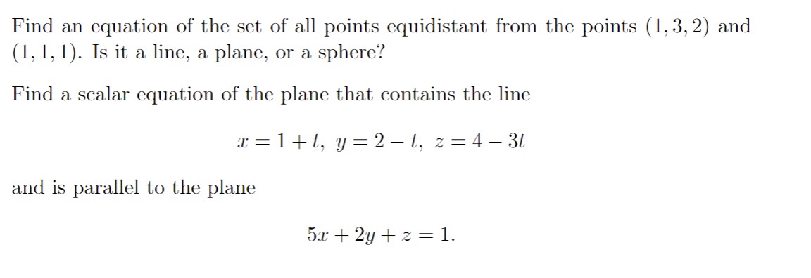 Solved Find an equation of the set of all points equidistant | Chegg.com