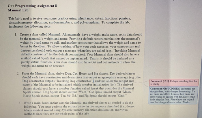 Solved C++ Programming Assignment S Mammal Lab This lab's | Chegg.com