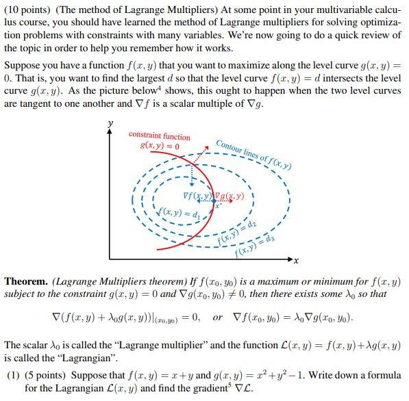 Solved (10 points) (The method of Lagrange Multipliers) At | Chegg.com