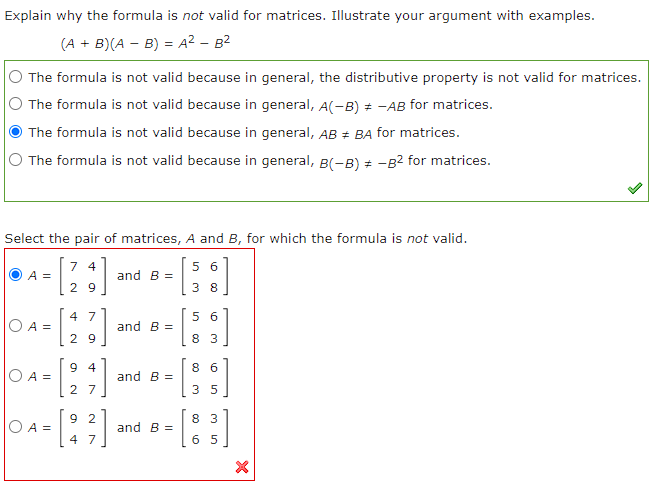 Solved Explain why the formula is not valid for matrices. | Chegg.com